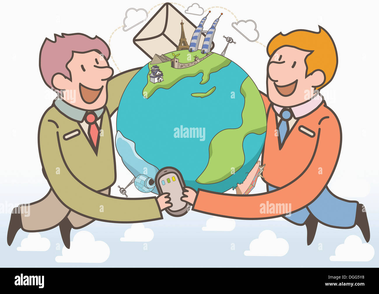an illustration of two people hugging the globe Stock Photo - Alamy