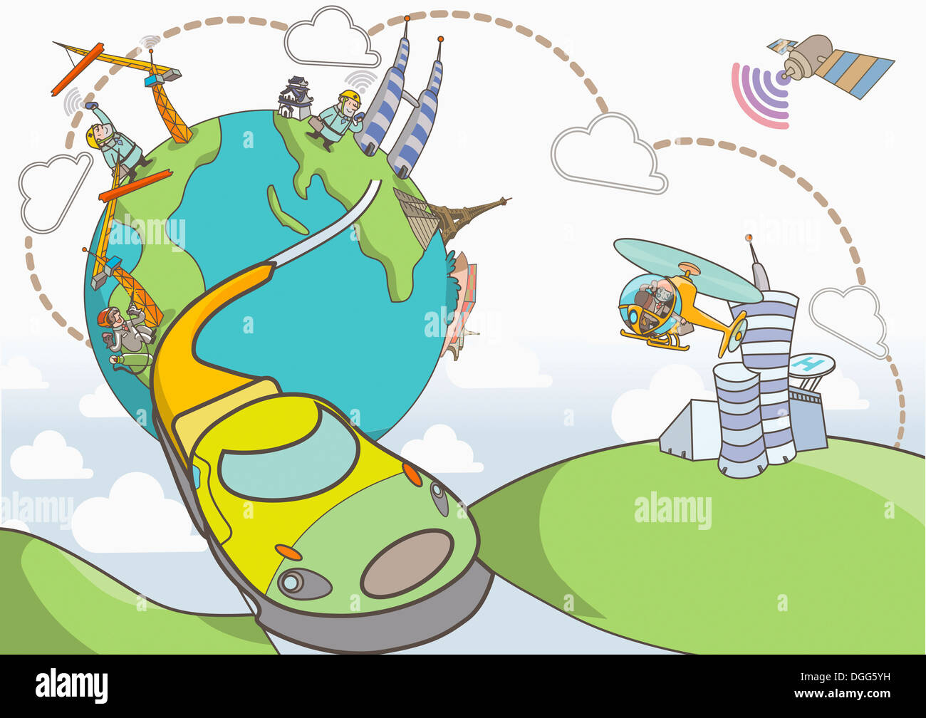 an illustration of the globe with a train Stock Photo - Alamy