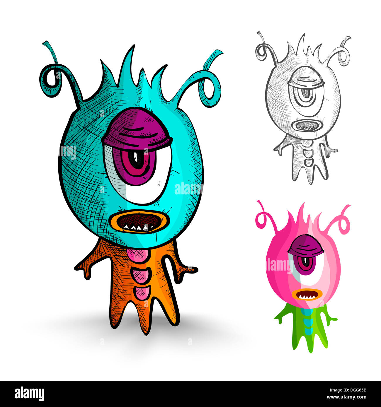 Halloween Monsters isolated spooky hand drawn one eyed freaks set ...