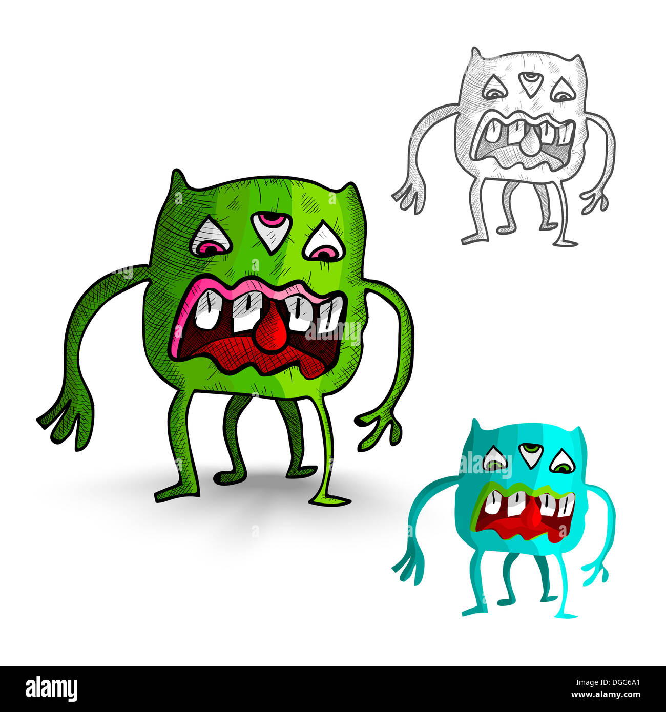 Halloween Monsters isolated spooky hand drawn freak creatures set ...