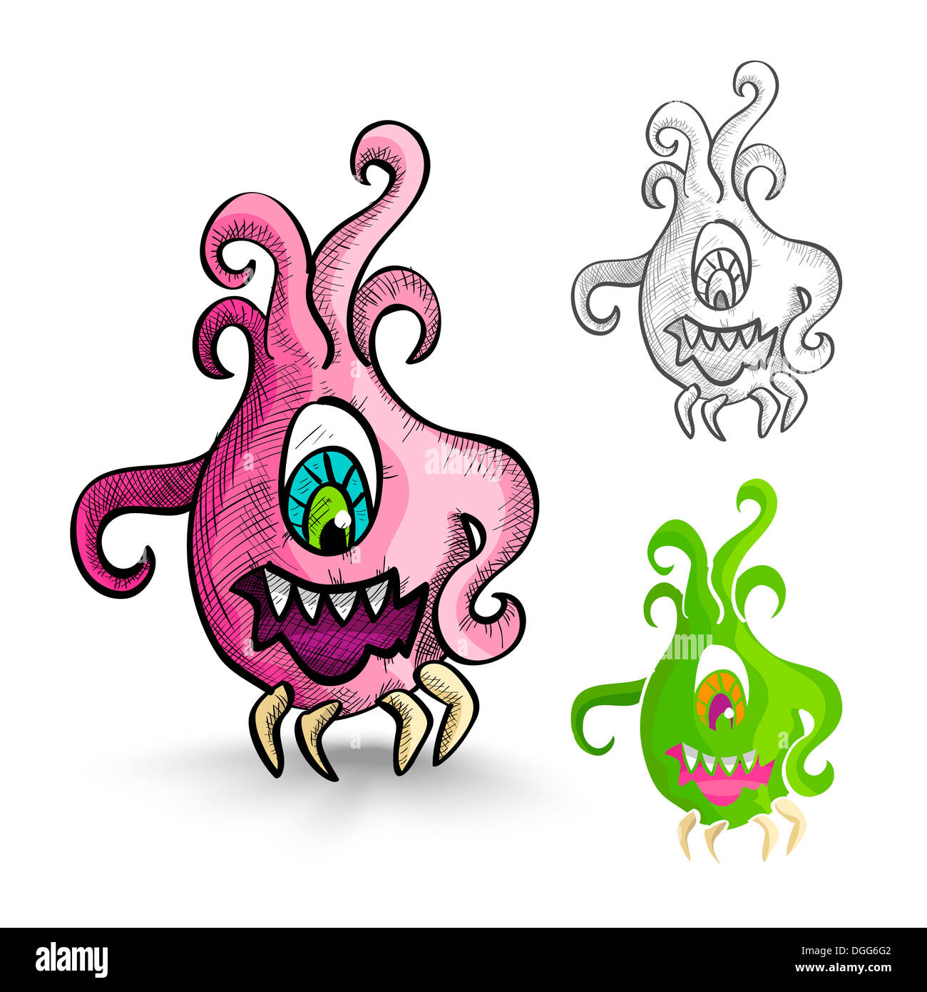 Halloween Monsters isolated spooky hand drawn freak creatures set ...