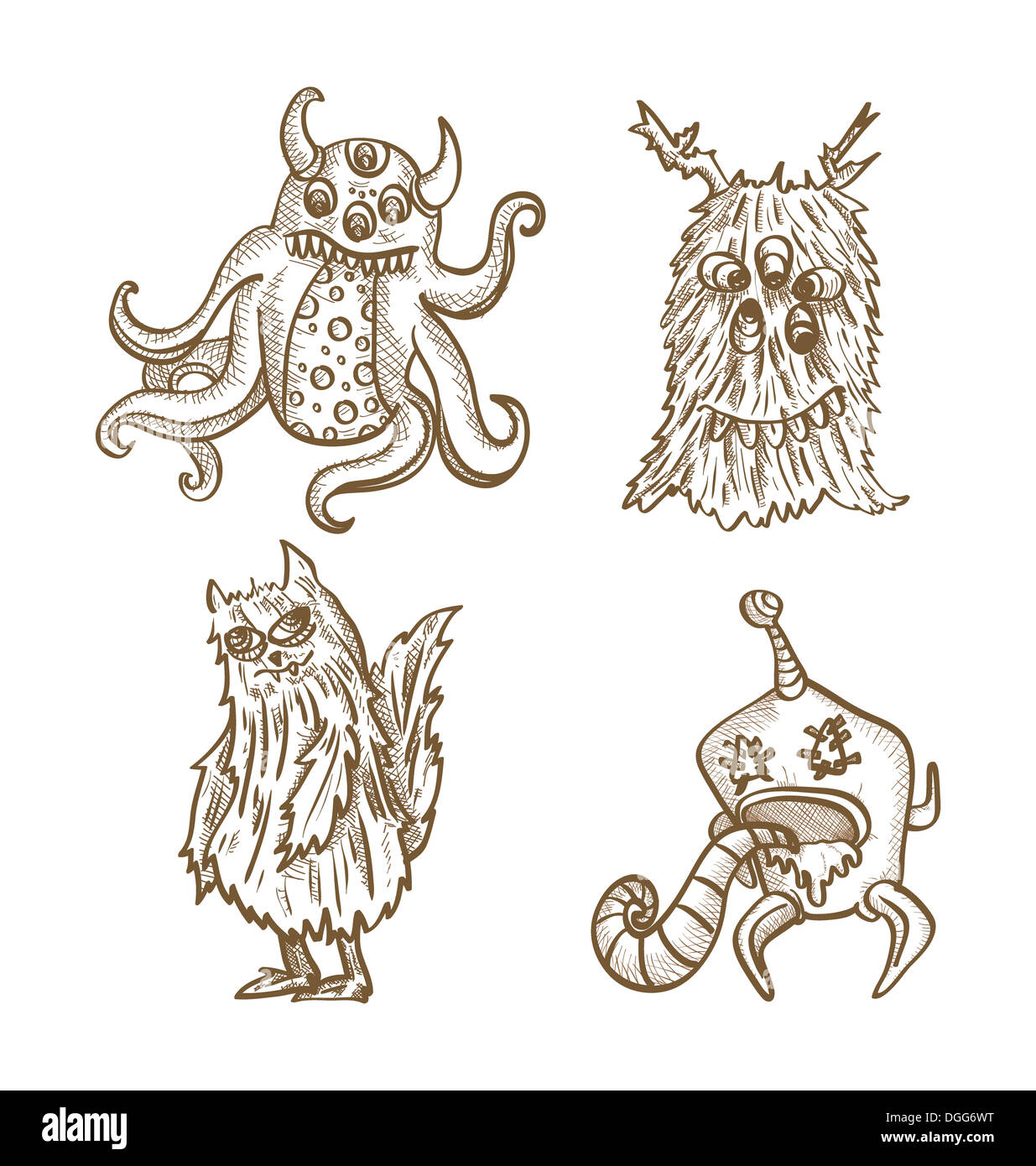 Halloween monsters isolated spooky hand drawn freak creatures set ...