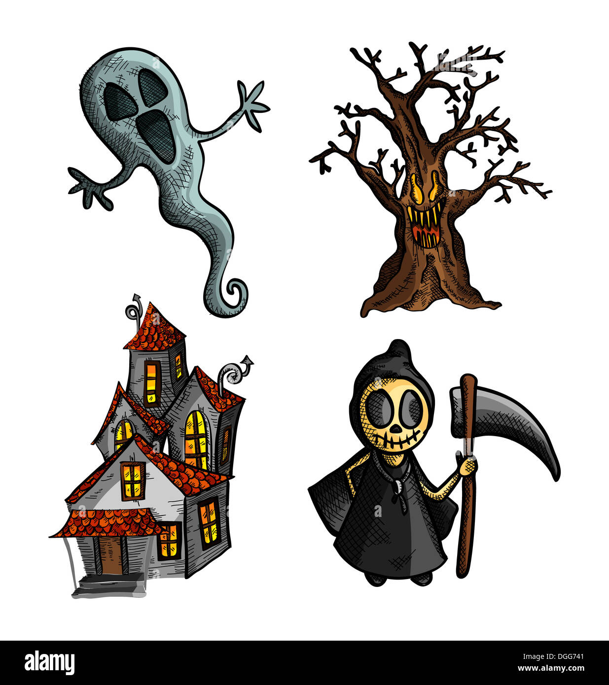 Halloween Monsters isolated spooky hand drawn haunted creatures set ...