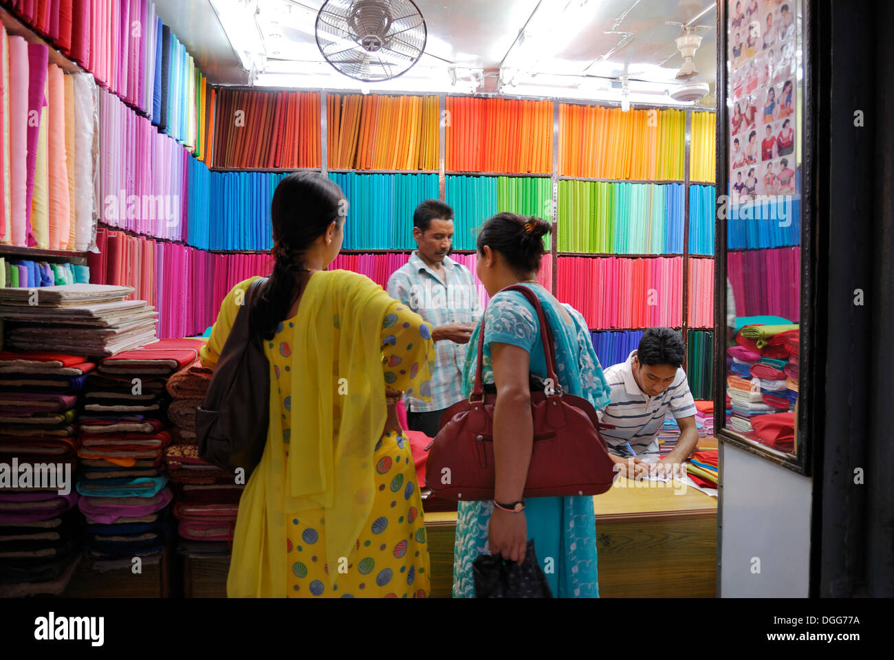 Colorful fabrics in a textile shop, Kathmandu, Nepal, Asia Stock Photo ...