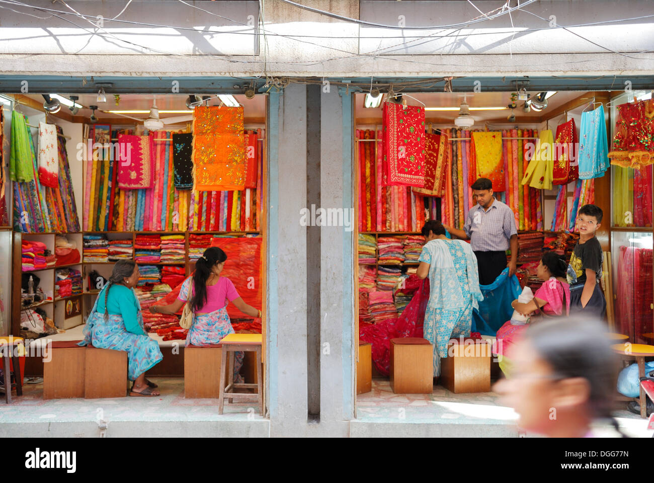 Colorful fabrics in a textile shop, Kathmandu, Nepal, Asia Stock Photo ...