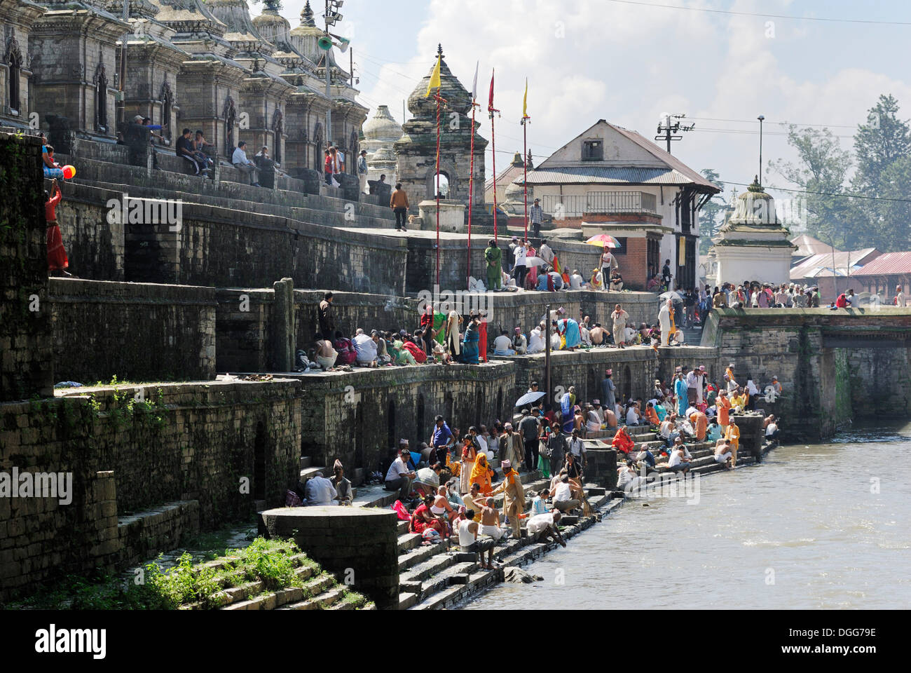 Pilgrims on the steps of the Pandra Shivalaya complex opposite the ...