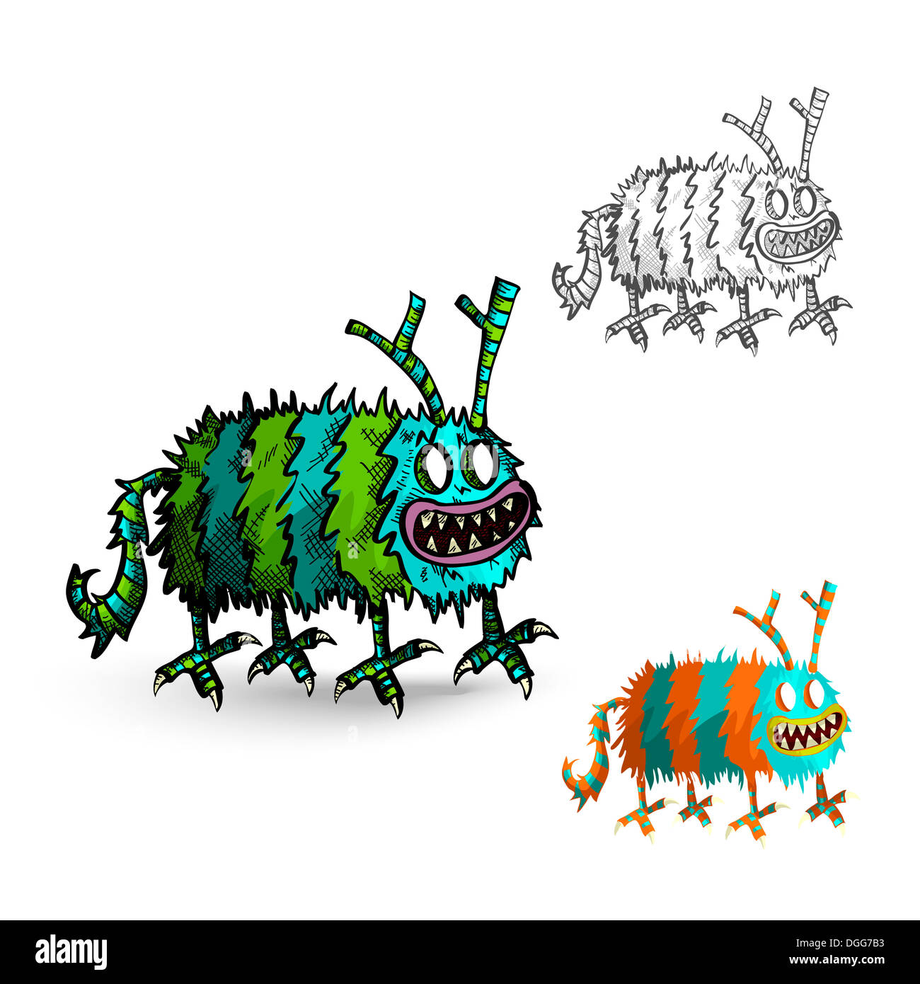 Set of halloween monster illustrations in hand drawn sketch style ...