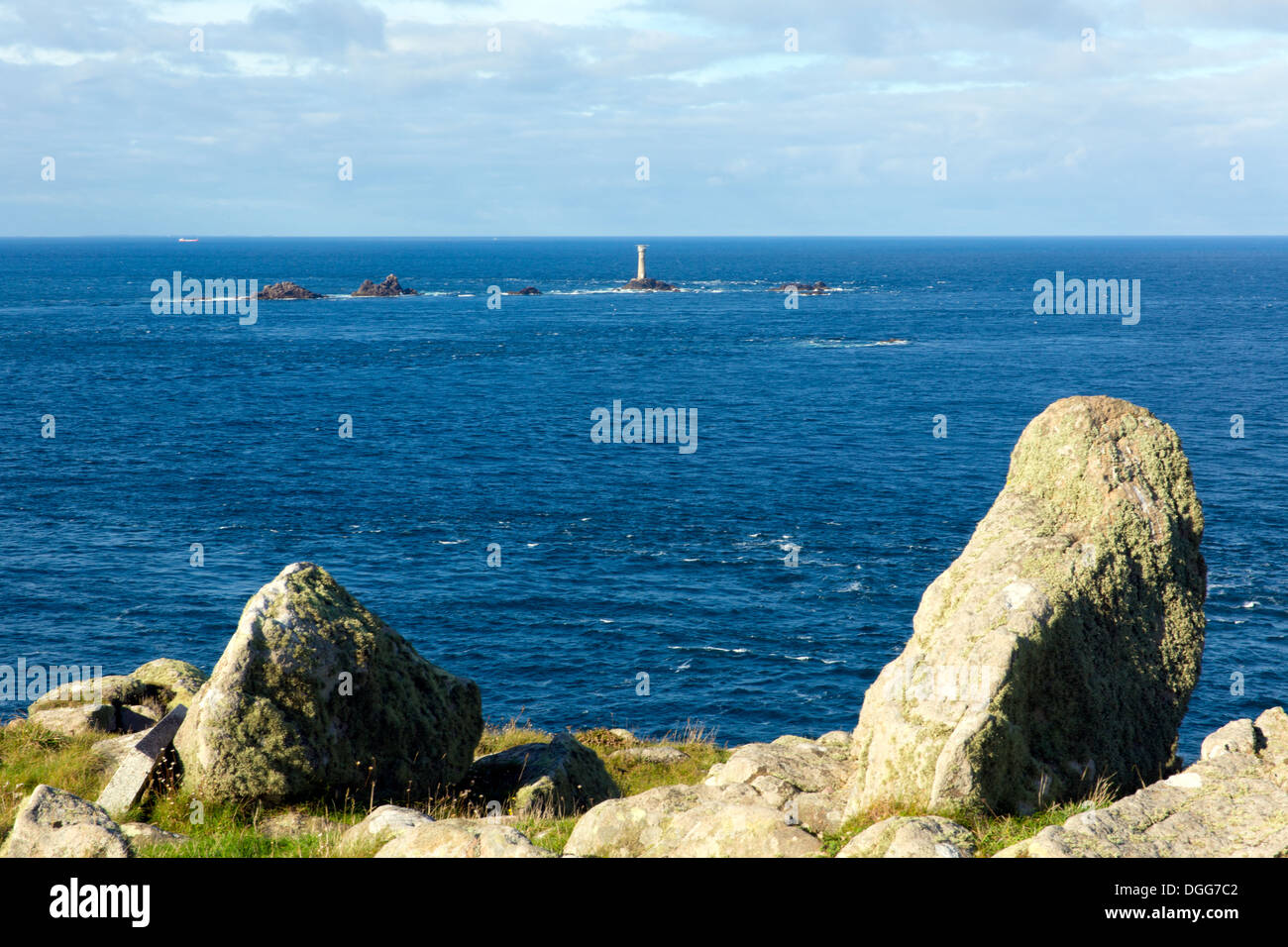 Lighthouse and Cornwall coast at Land`s End England on the Penwith ...