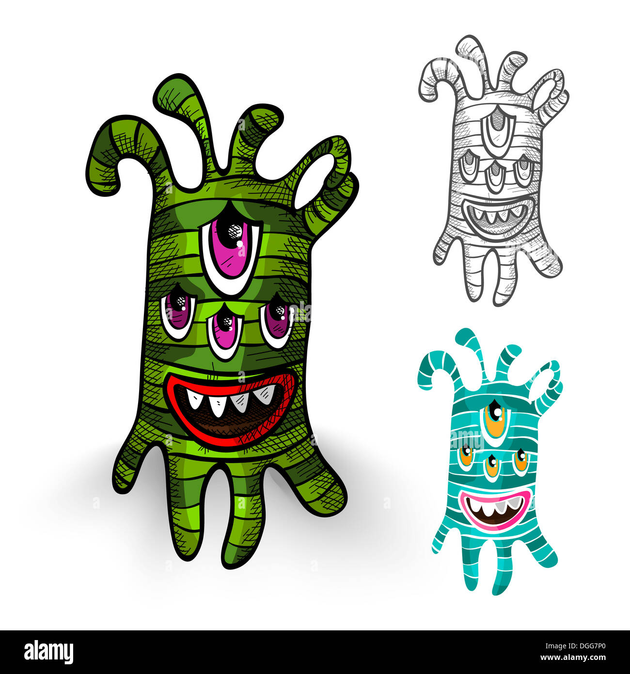 Halloween Monsters isolated spooky hand drawn weird creatures set ...