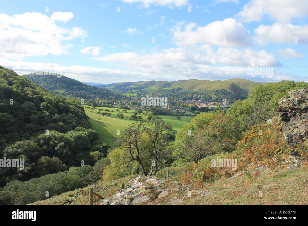 The Long Mynd and Church Stretton (background) and Ragleth Hill (left ...