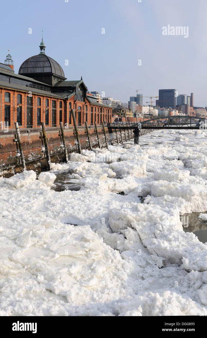 Old fish market auction hall with bridge, fish market, pack ice, Port ...