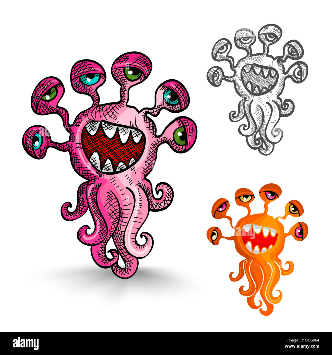 Halloween Monsters isolated spooky hand drawn freak creatures set ...