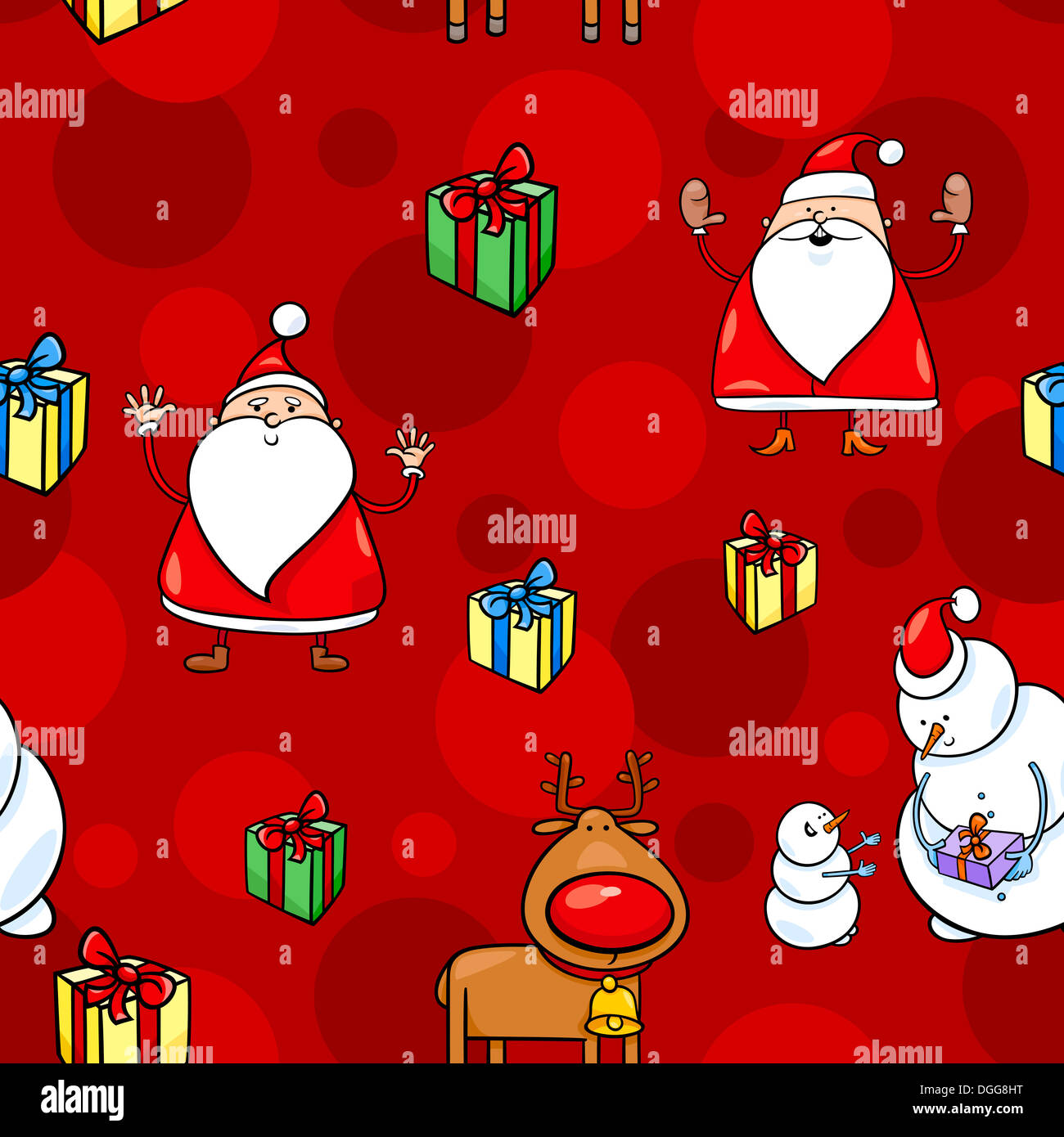Seamless Pattern Cartoon Illustration of Santa Claus and other ...