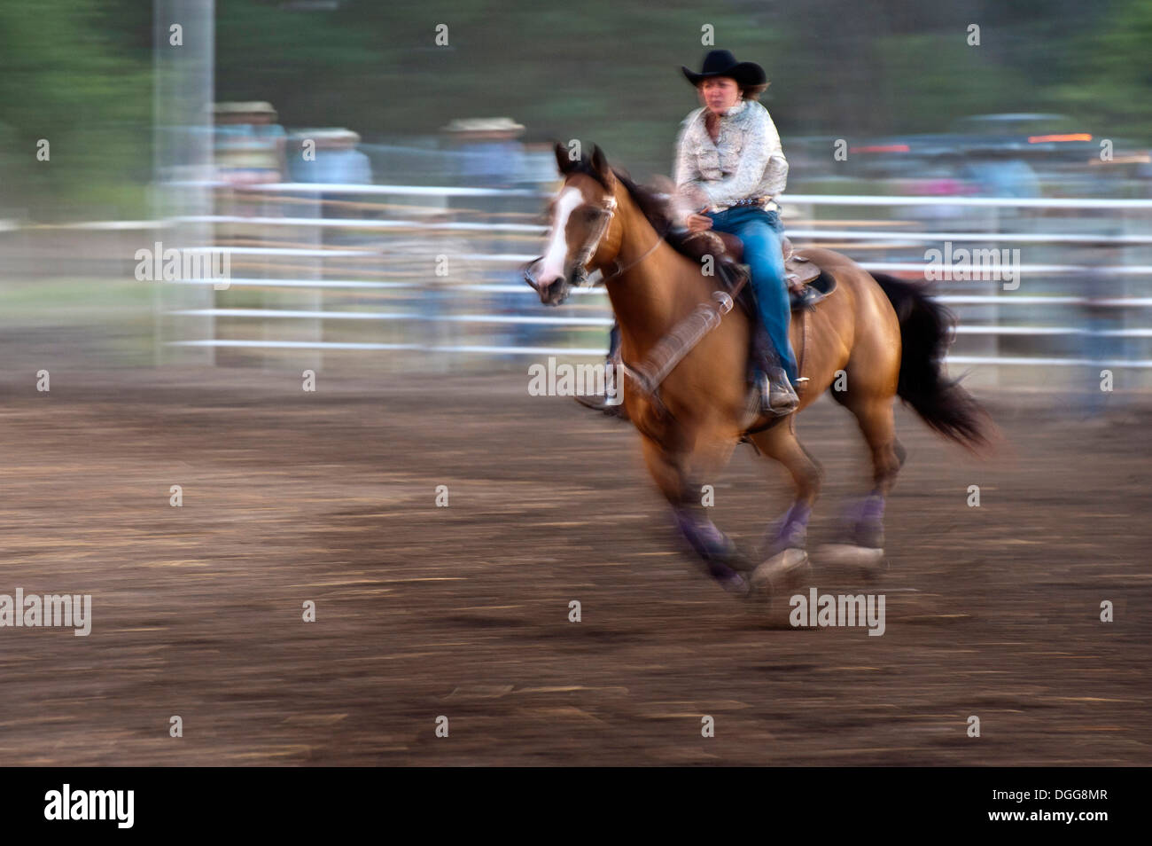 Horse and rider in rodeo barrel racing event Stock Photo - Alamy