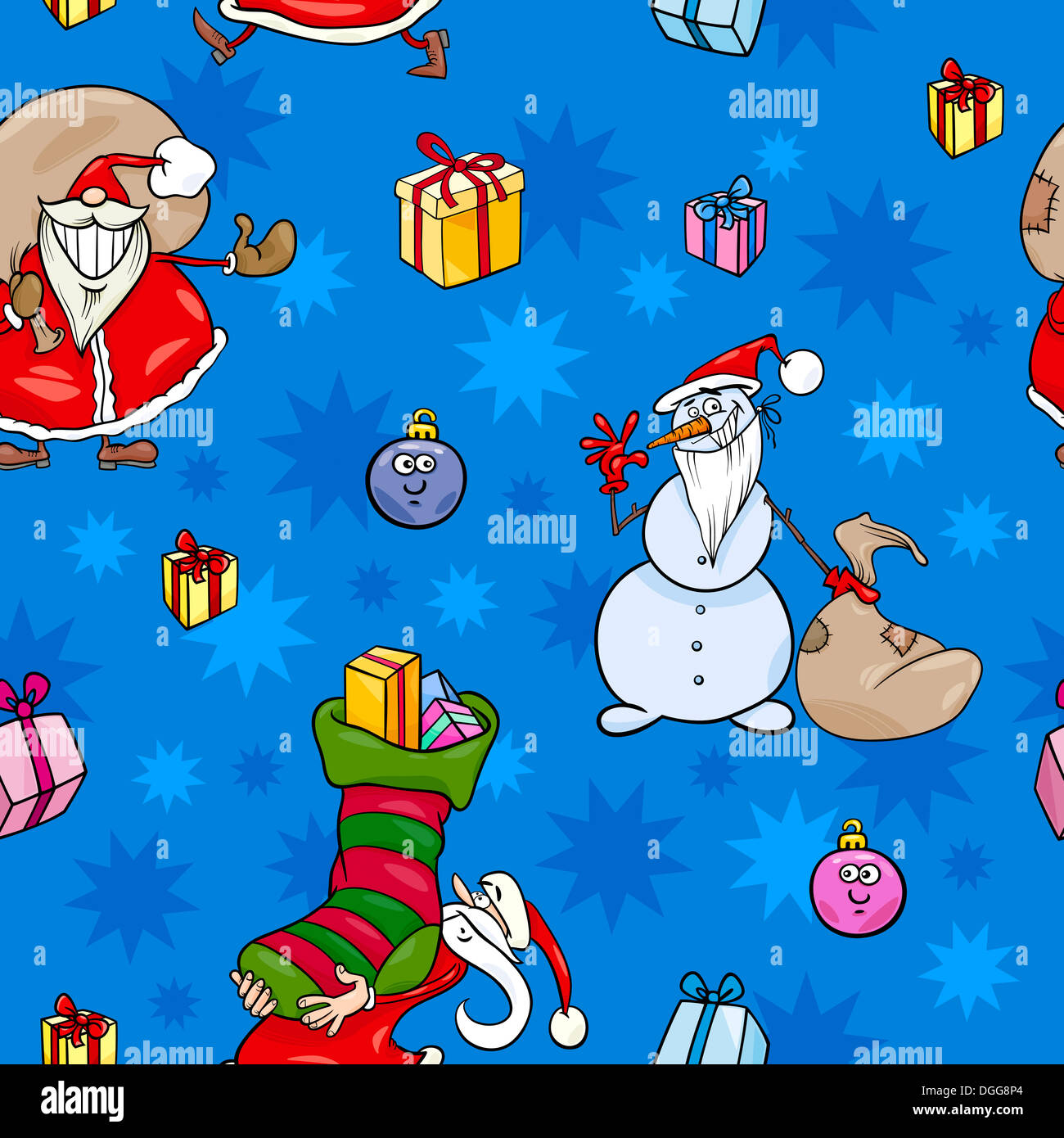 Seamless Pattern Cartoon Illustration of Santa Claus and other ...