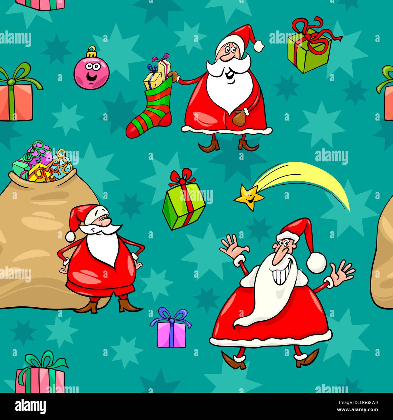 Seamless Pattern Cartoon Illustration of Santa Claus and other ...
