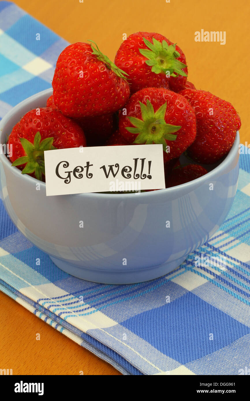 Get well card with bowl of strawberries Stock Photo - Alamy