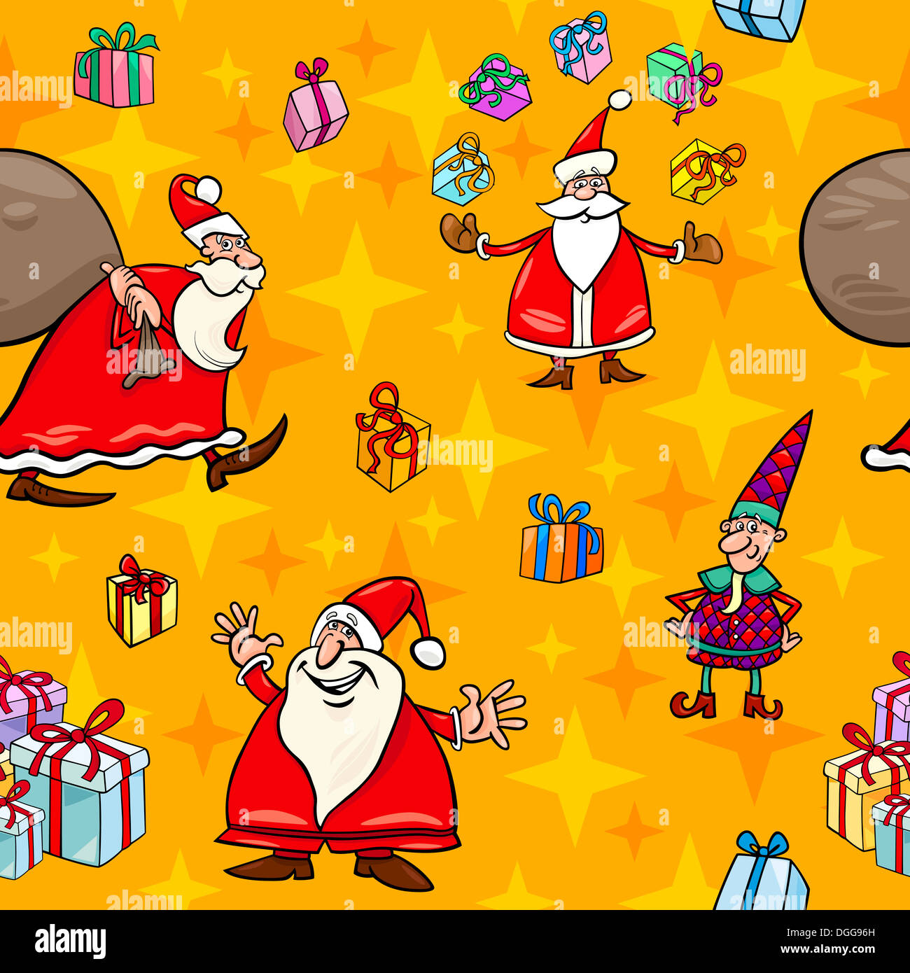 Seamless Pattern Cartoon Illustration of Santa Claus and other ...