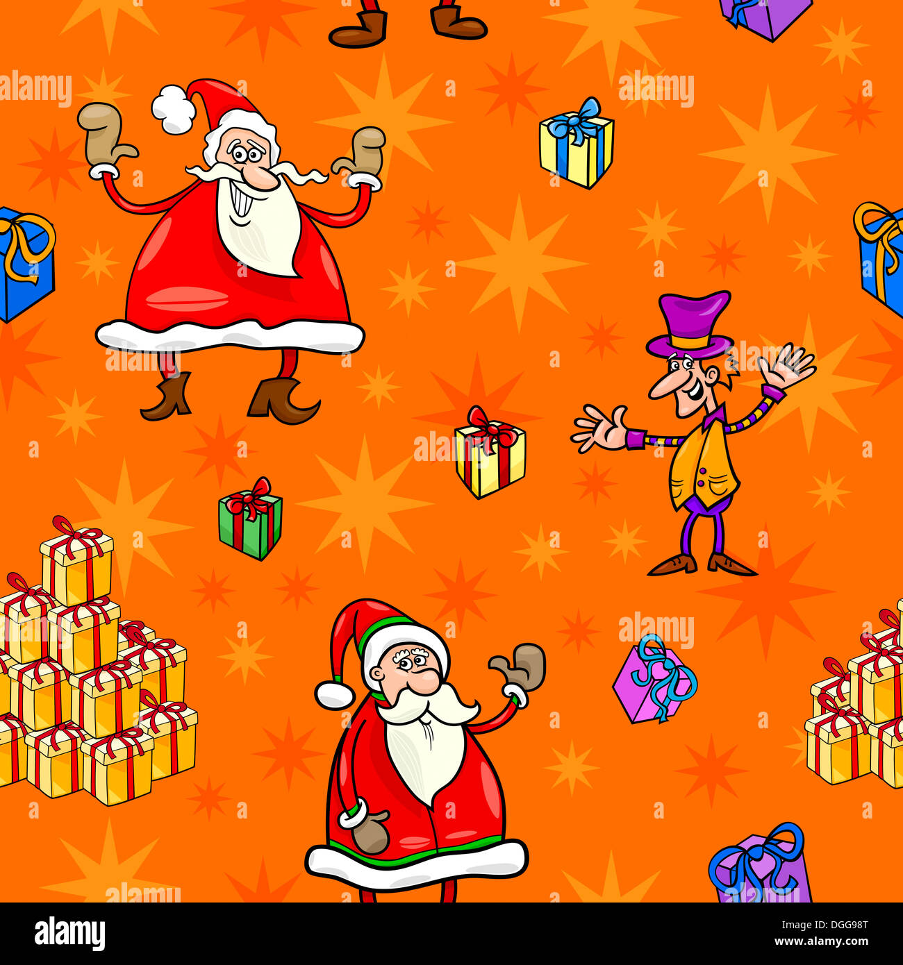 Seamless Pattern Cartoon Illustration of Santa Claus and other ...