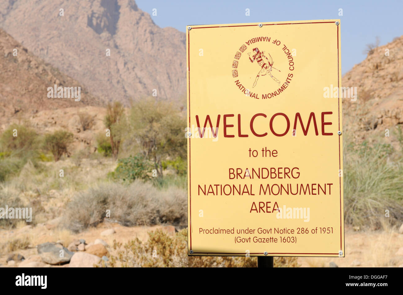 National park sign, Brandberg, Damaraland, Namibia, Africa Stock Photo ...