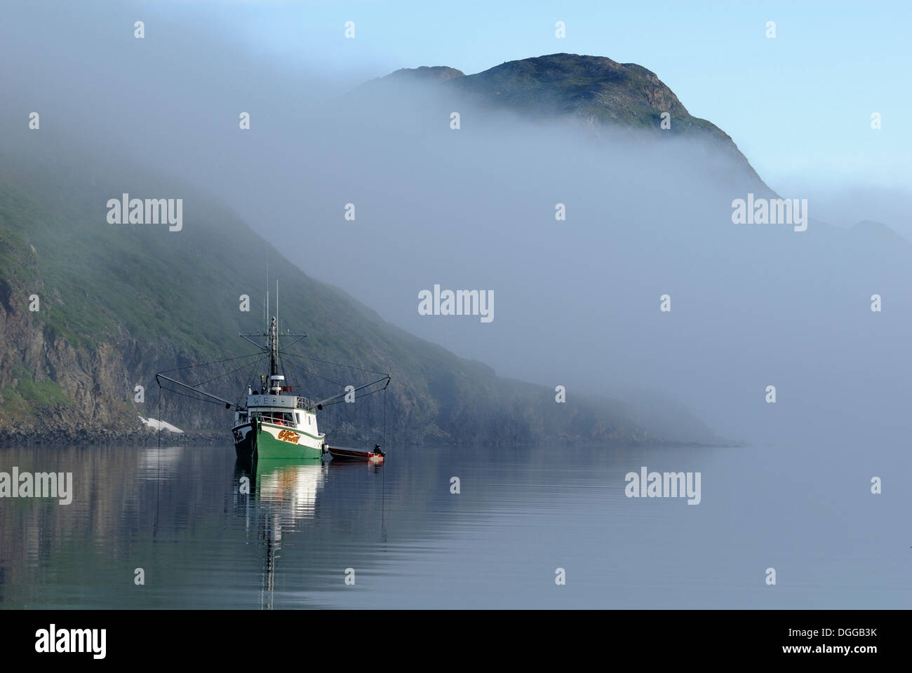 Longliner, trawler, fishing boat at Saglek Fjord, Torngat Mountains ...