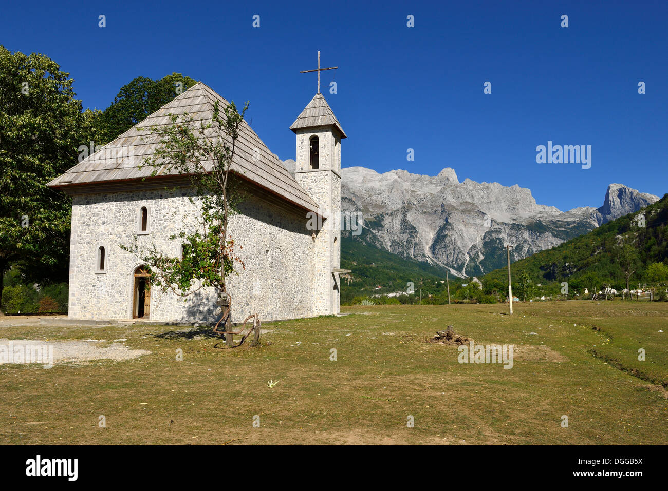 Historic Catholic church in Theth National Park, Albanian Alps, Albania ...