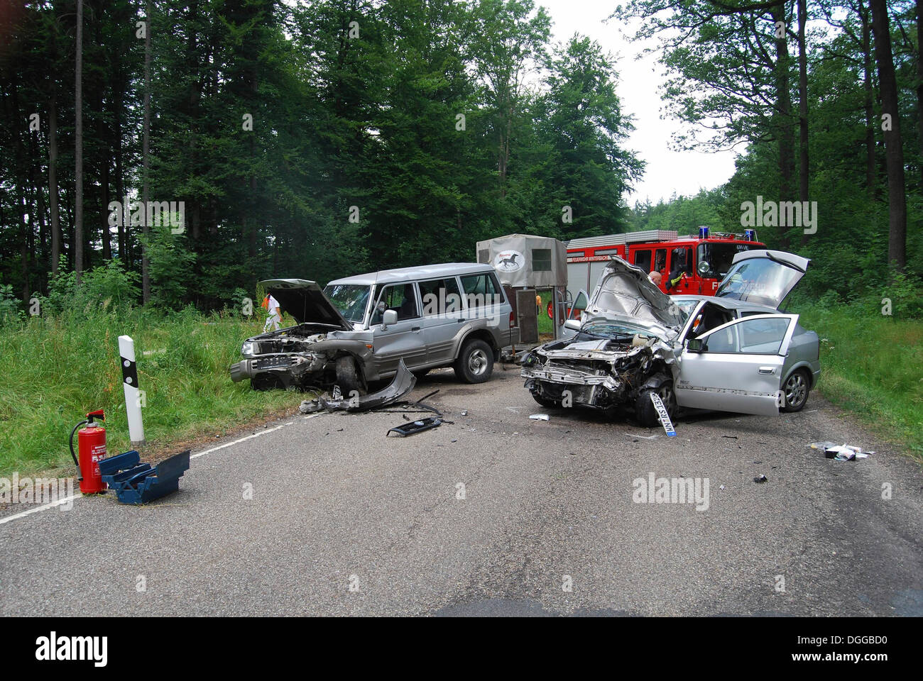 Car wrecks after a head-on collision on the K 1209 county road ...