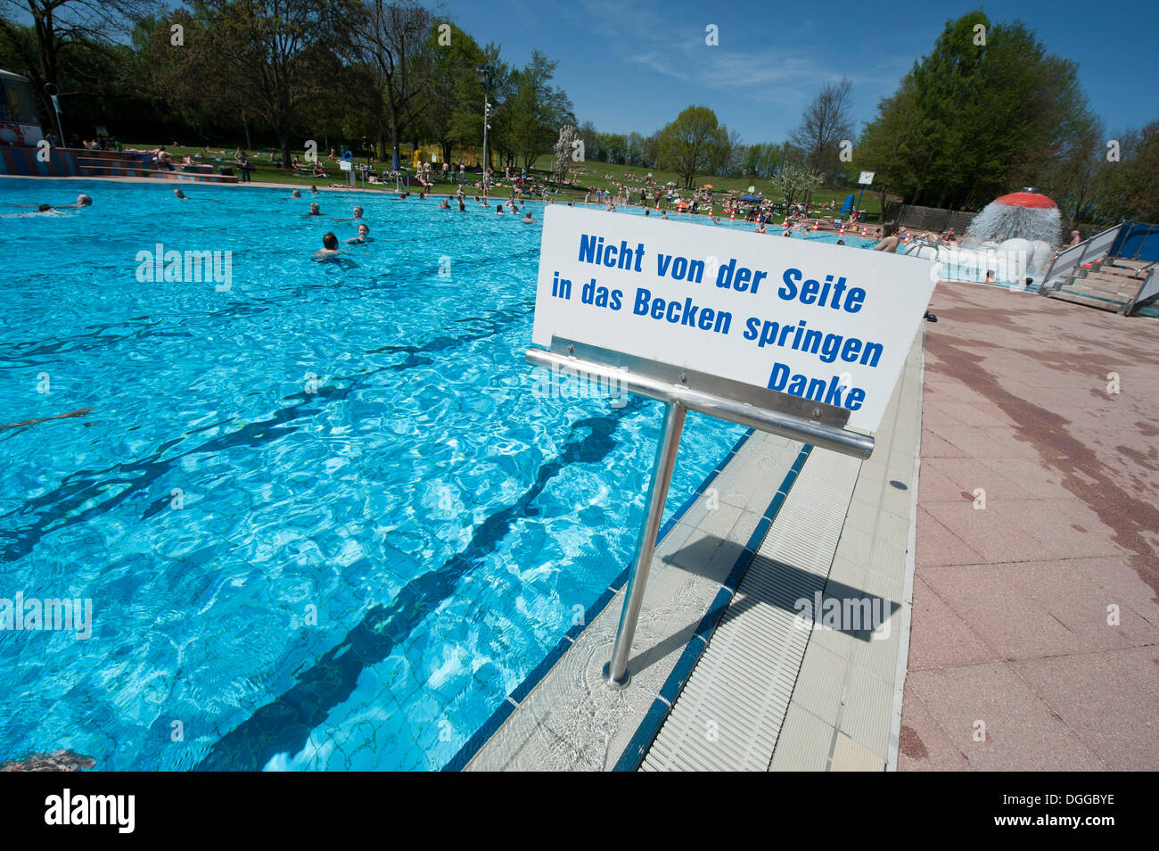 Sign on the side of a pool in a public swimming pool, Moehringer ...