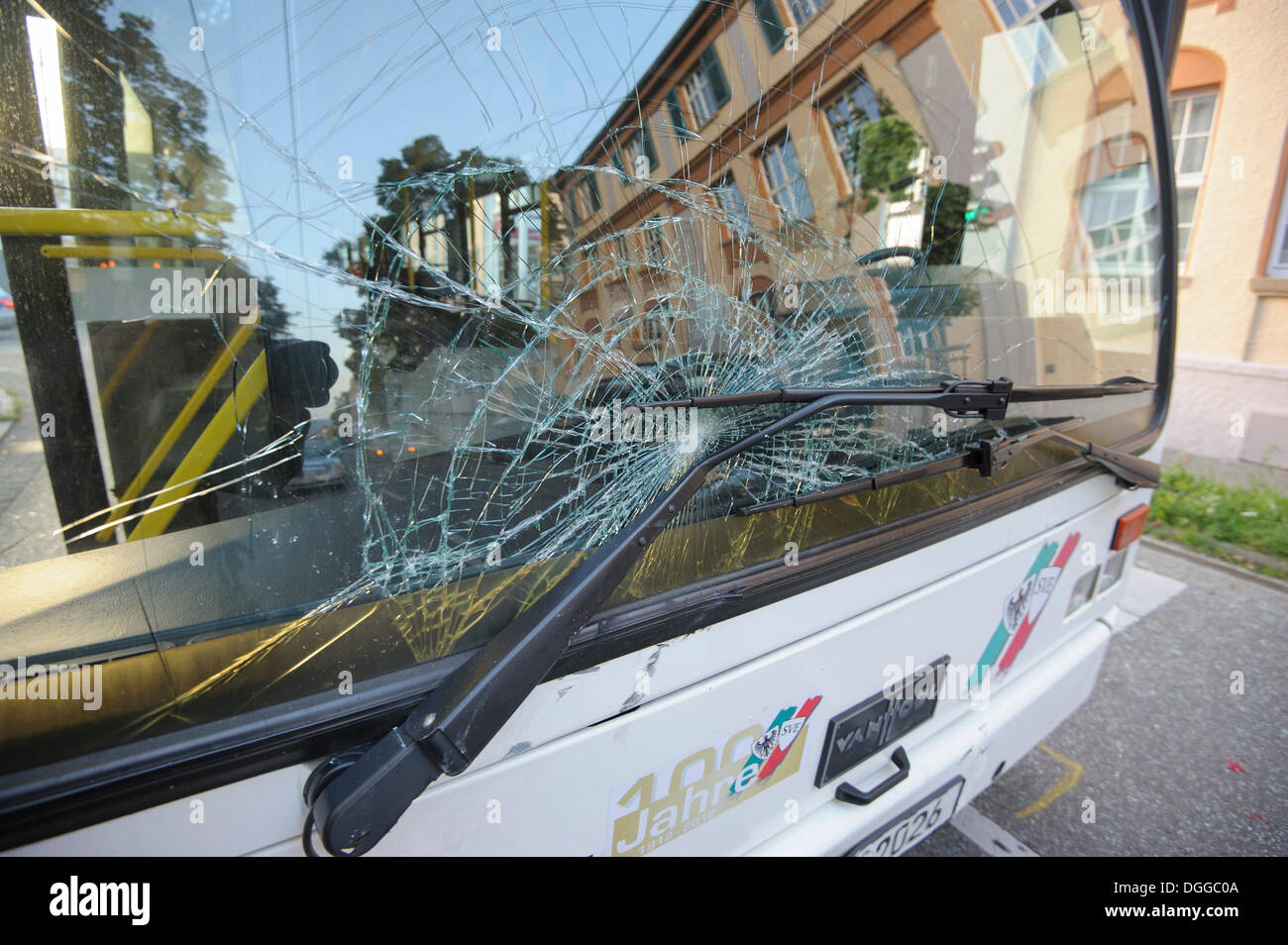 A public transport bus damaged in an accident, Esslingen, Baden ...