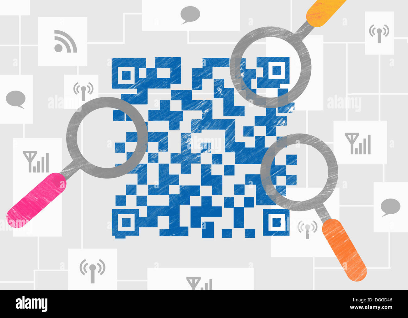 an illustration of a qr code and some icons Stock Photo - Alamy