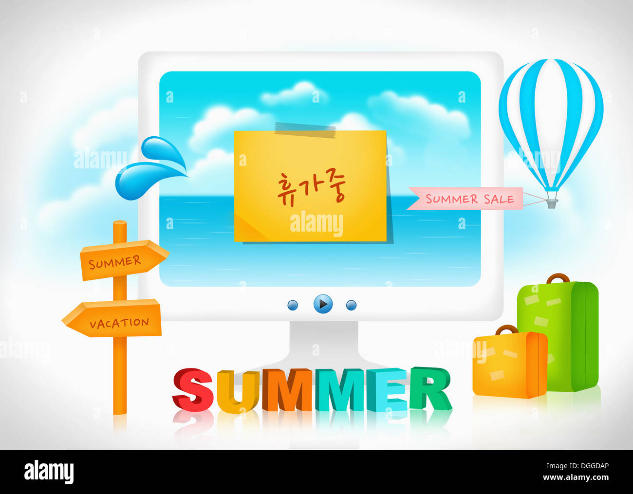 an illustration of a screen with summer related objects Stock Photo - Alamy
