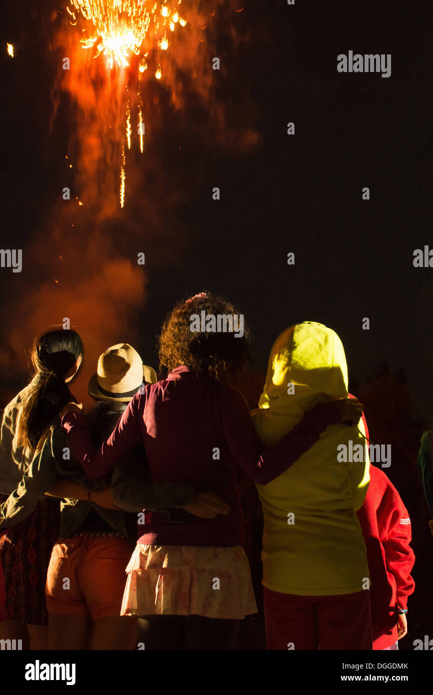Group of people watching firework display Stock Photo - Alamy