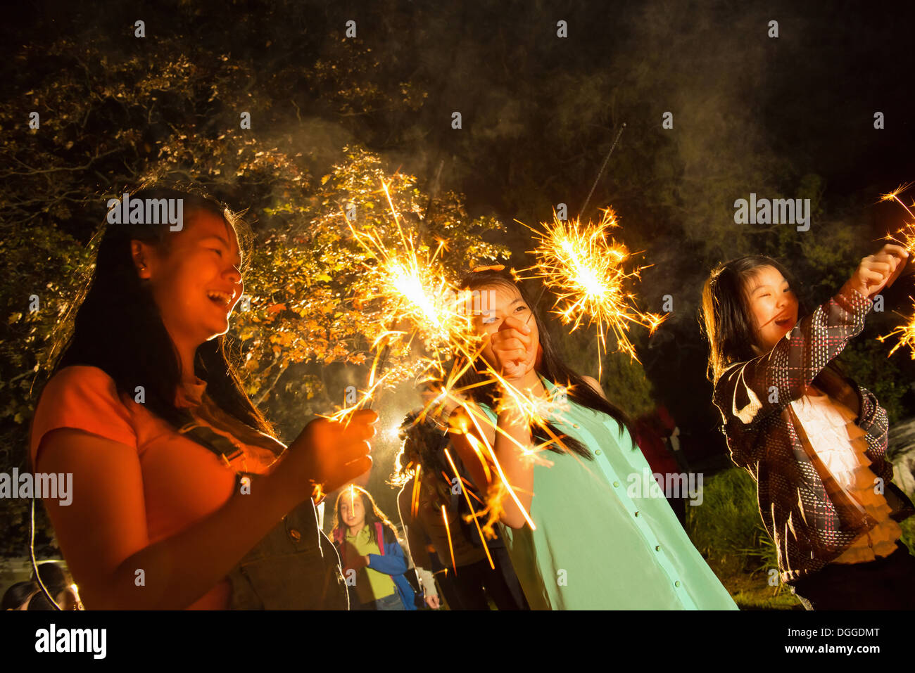 Girls with sparklers at night Stock Photo - Alamy