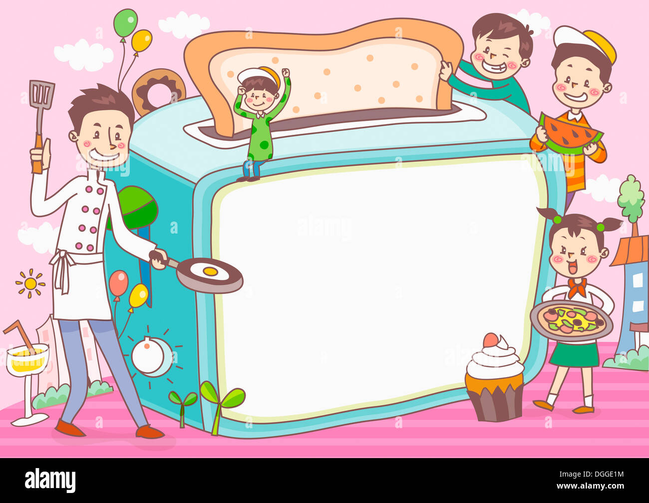 an illustration of kids with a toaster Stock Photo - Alamy
