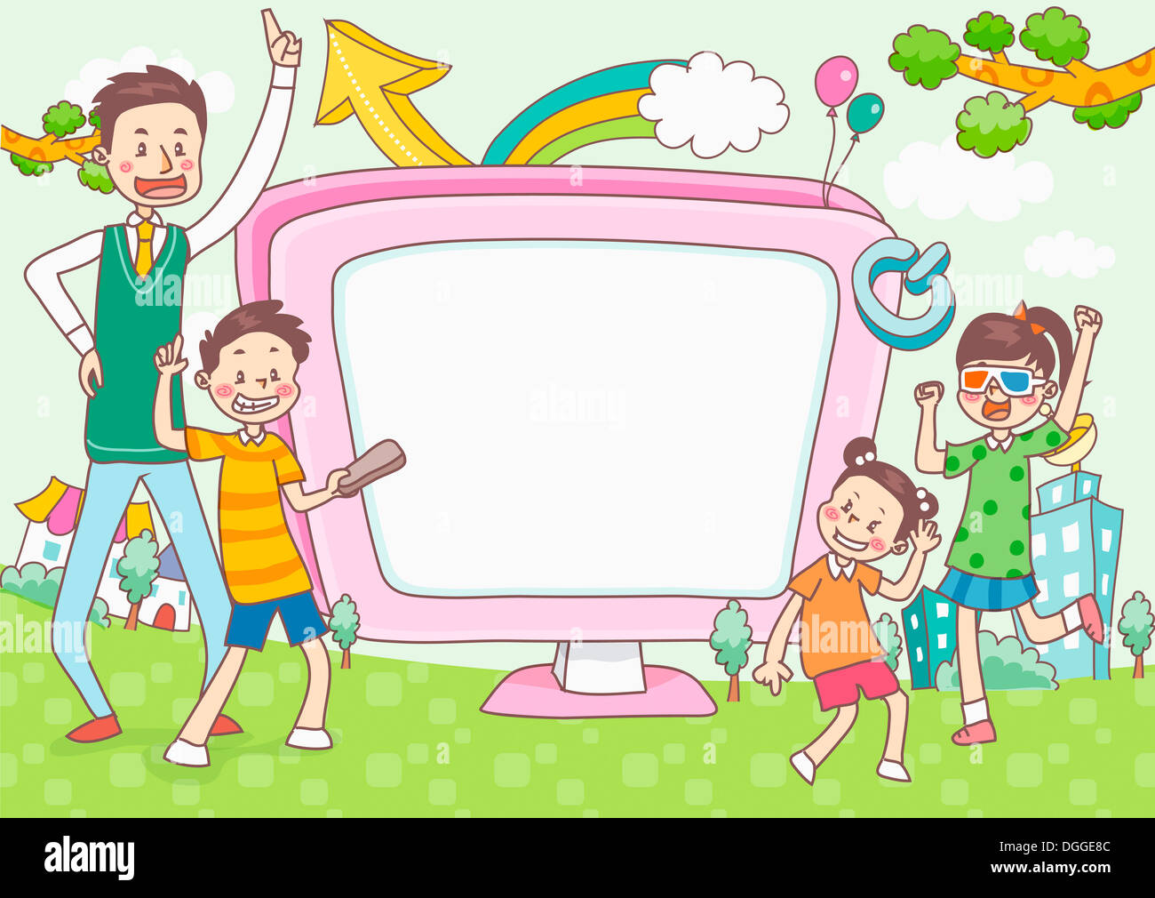 an illustration of a class with a 3d TV Stock Photo - Alamy