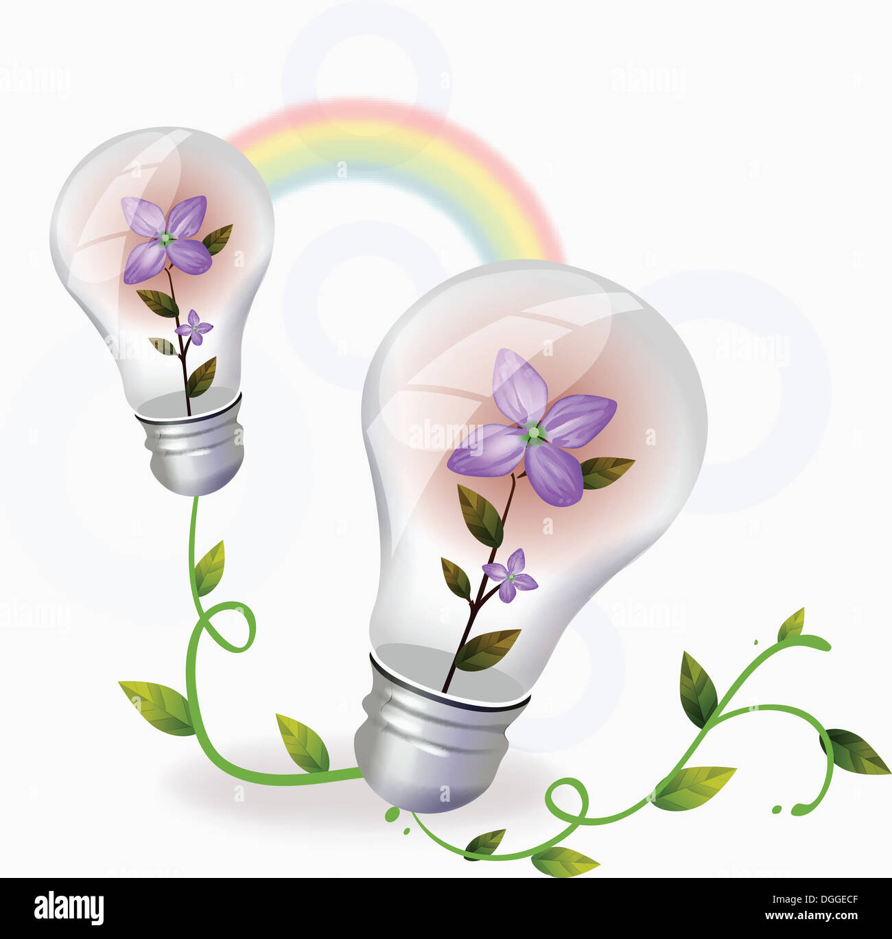 an illustration of two light bulbs with flowers inside Stock Photo - Alamy