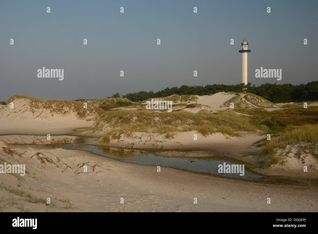 Lighthouse behind sand dunes, Dueodde, Bornholm, Capital Region of ...