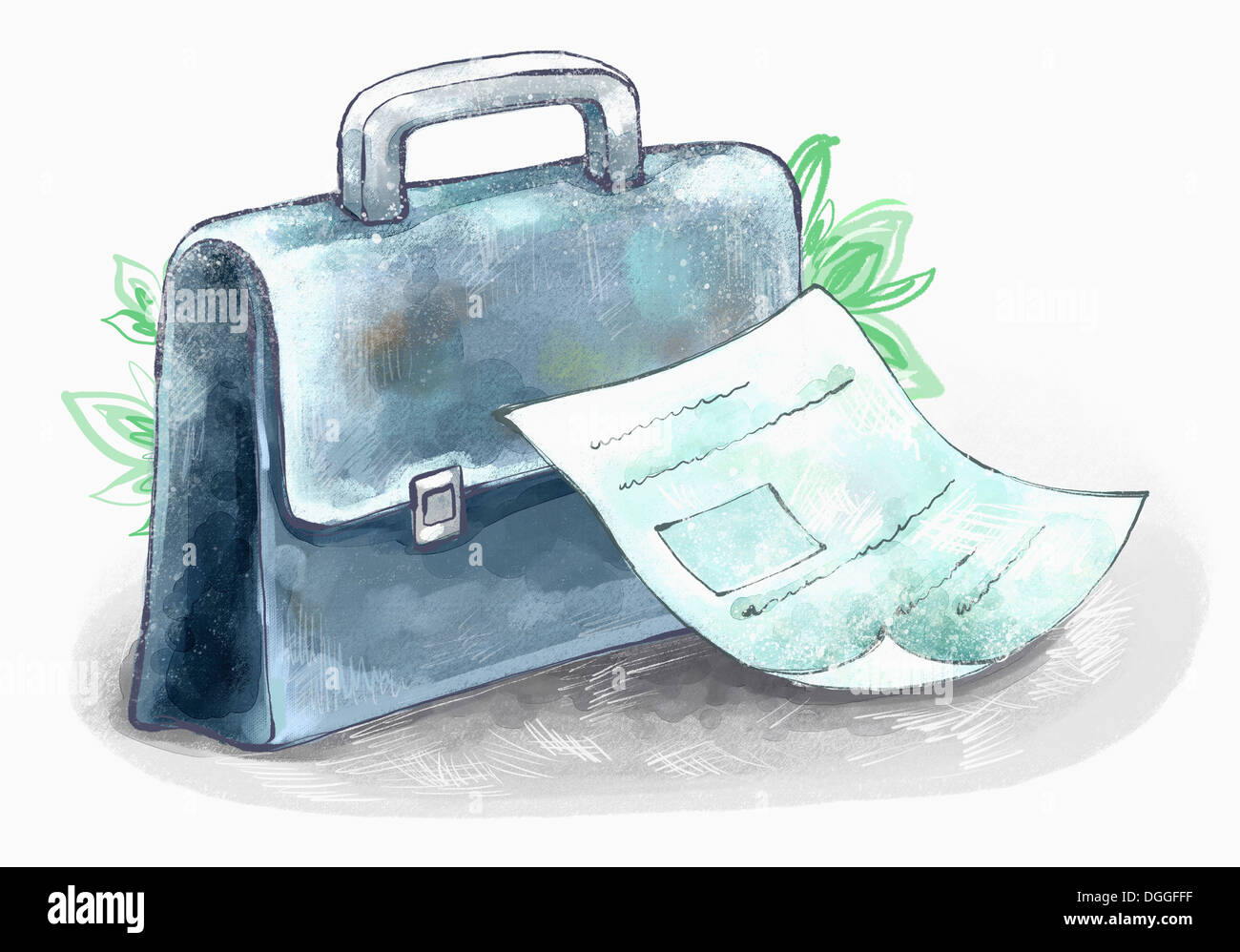 an illustration of a briefcase and a paper Stock Photo - Alamy