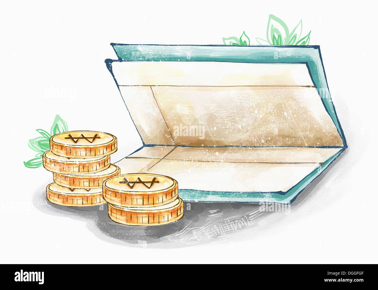 an illustration of a bank book and some coins Stock Photo - Alamy