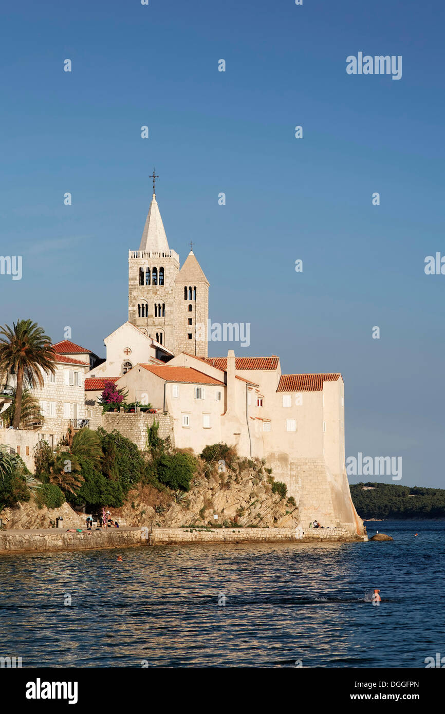 View of two of the four bell towers of the town of town of Rab, Rab ...