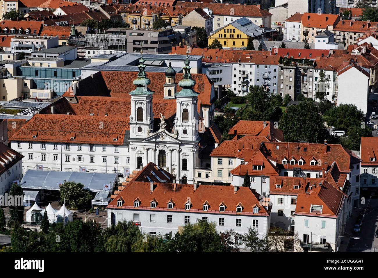 Pilgrimage Church of Mariahilf and a cityscape, Graz, capital city of ...