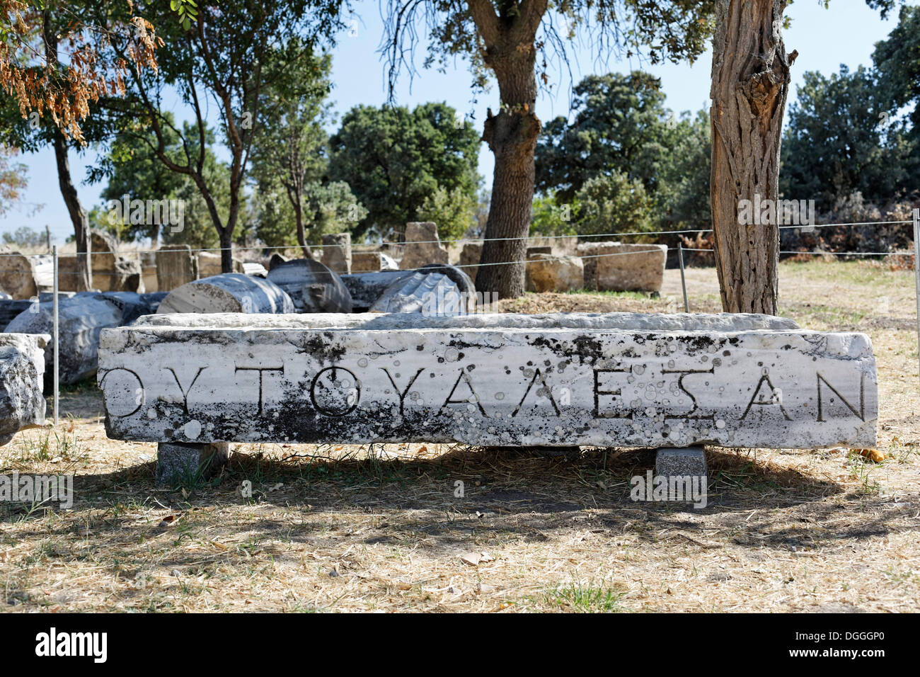 Pillar with inscription, Troy, Truva, Canakkale, Marmara, Turkey, Asia ...