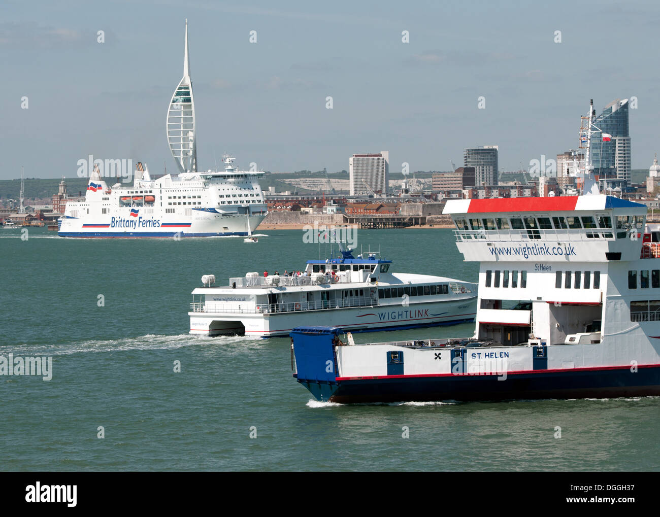 Brittany Ferries ship, the Mont St. Michel, sails from Portsmouth, England, for France, passing ...