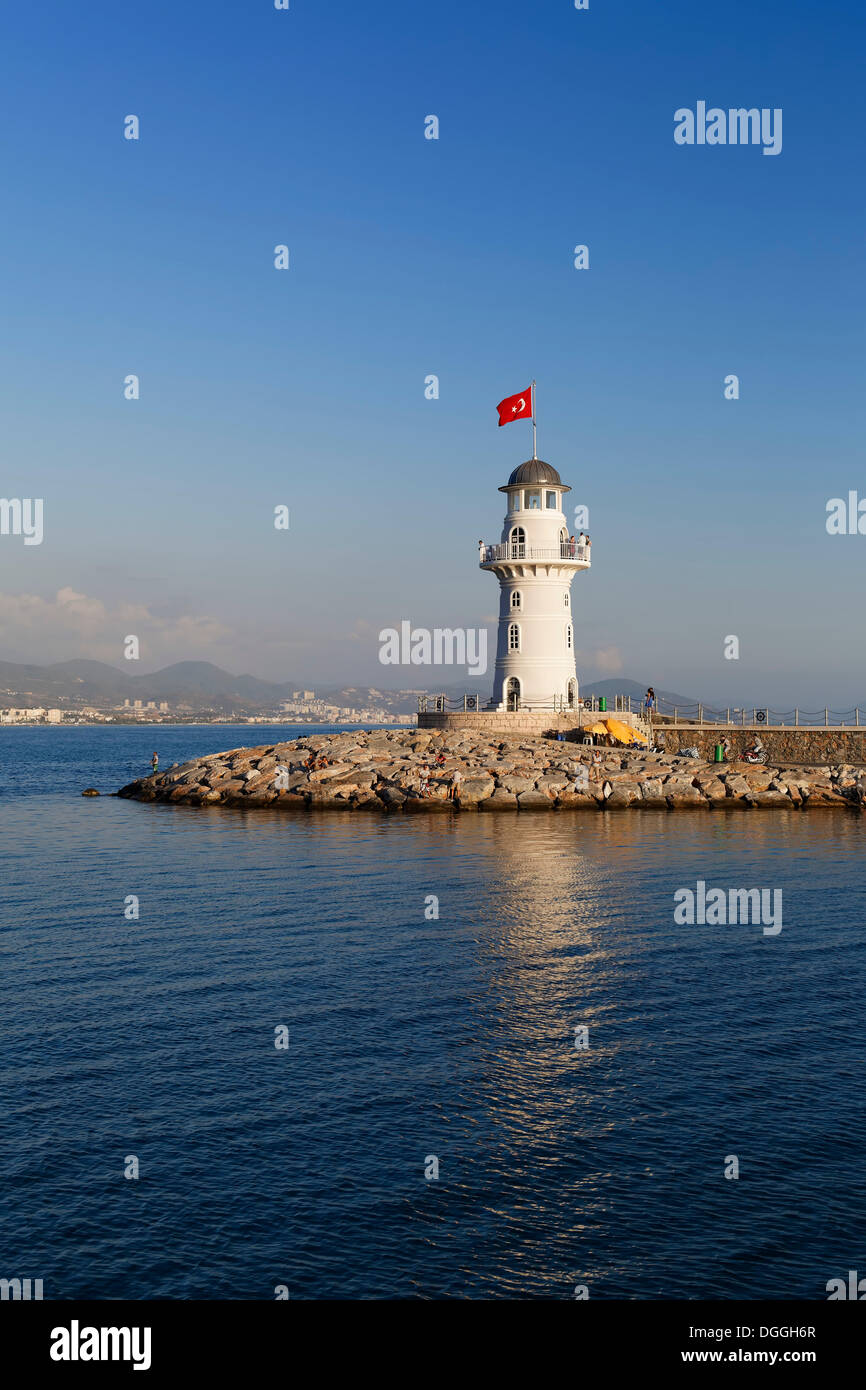 Lighthouse at the port of Alanya, Antalya, Turkish Riviera, Turkey ...