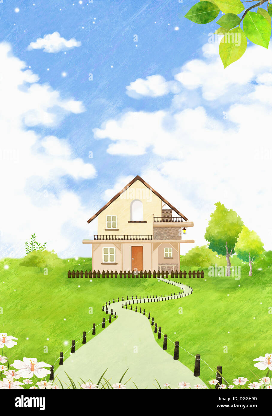 an illustration of a house in the nature Stock Photo - Alamy