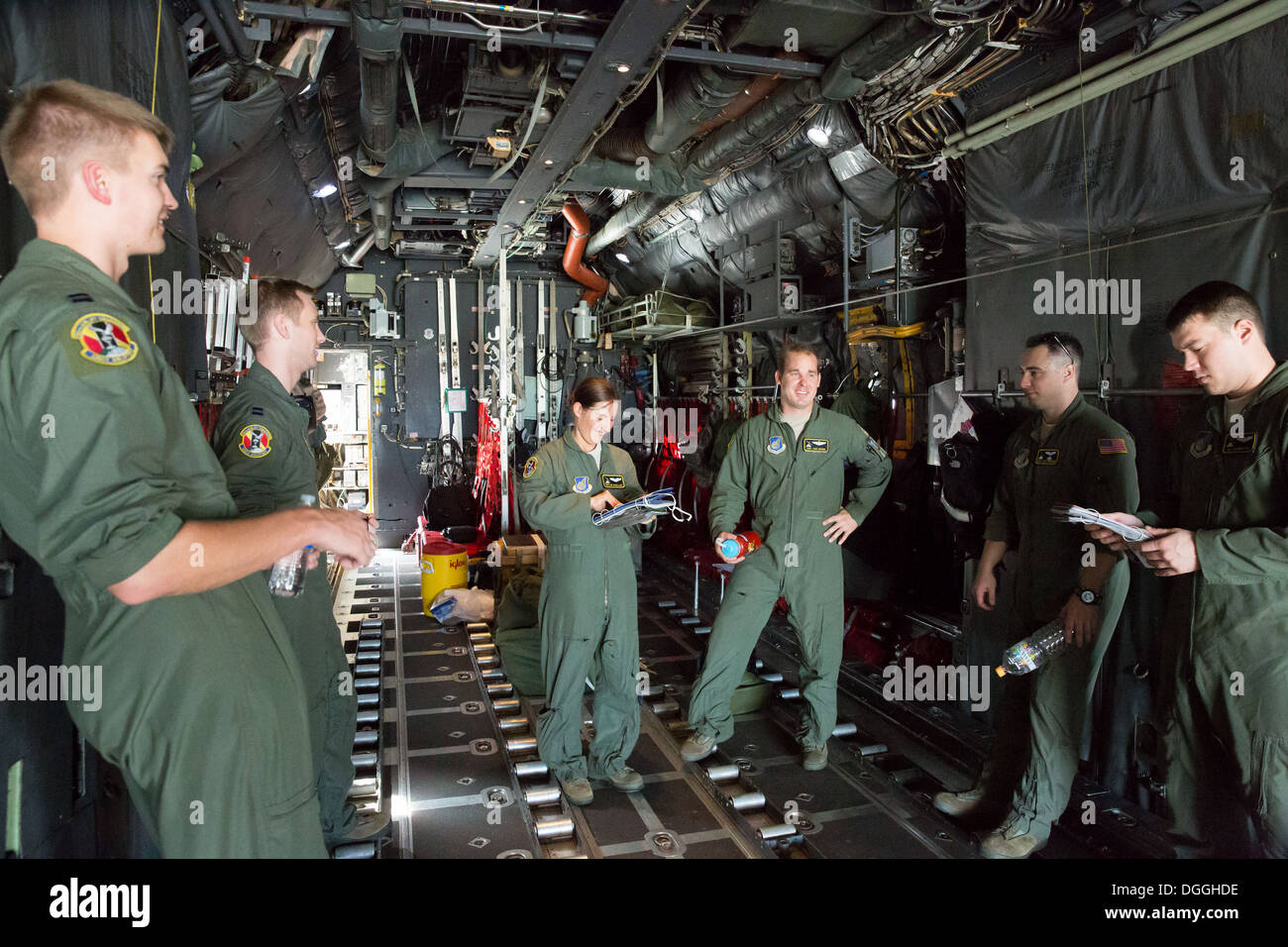 Capt. Taylor Rigollet, center, gives a pre-flight briefing to aircrew ...