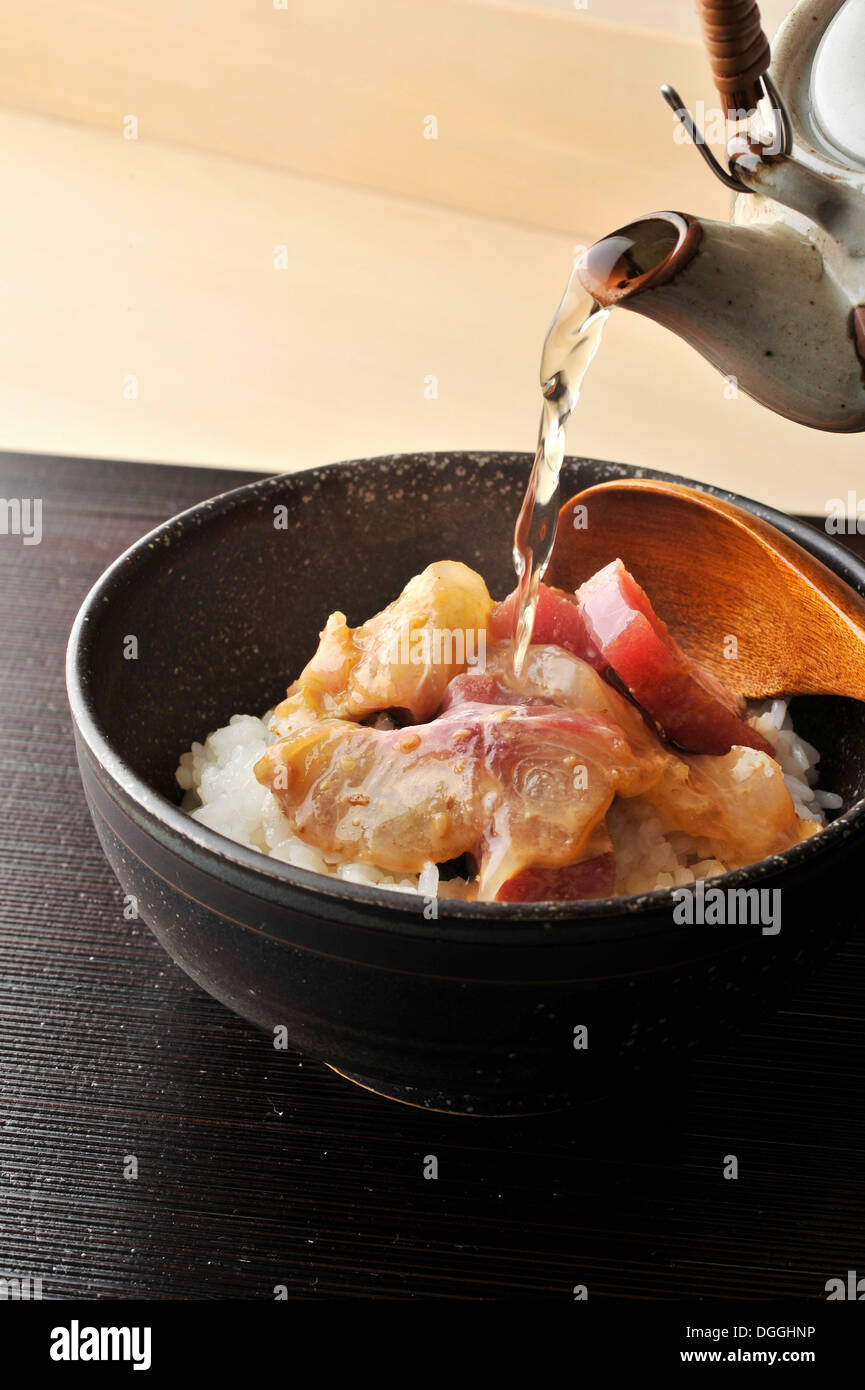 Still life with steamed white rice and meat Stock Photo - Alamy