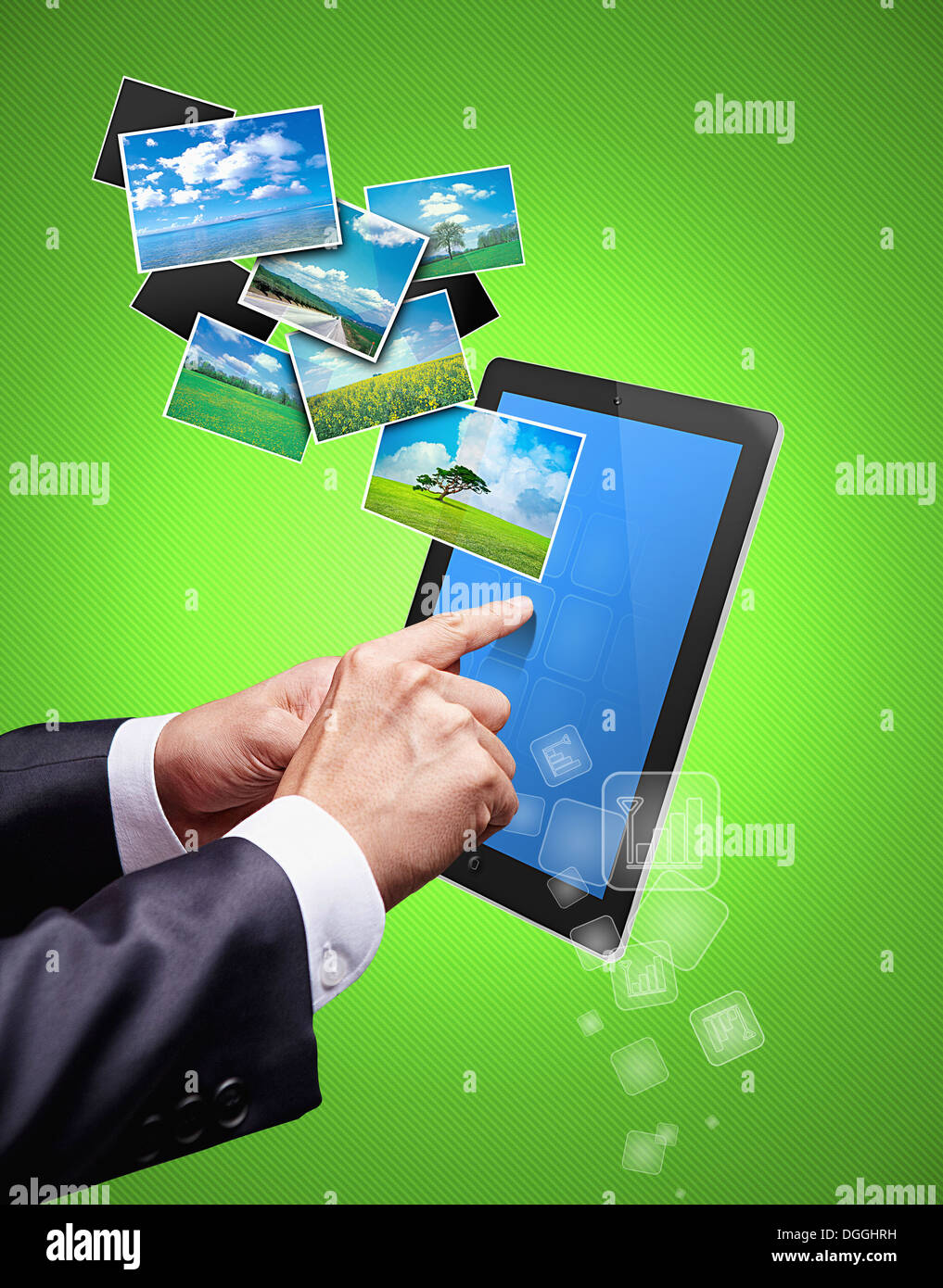 pictures coming out of a tablet Stock Photo - Alamy
