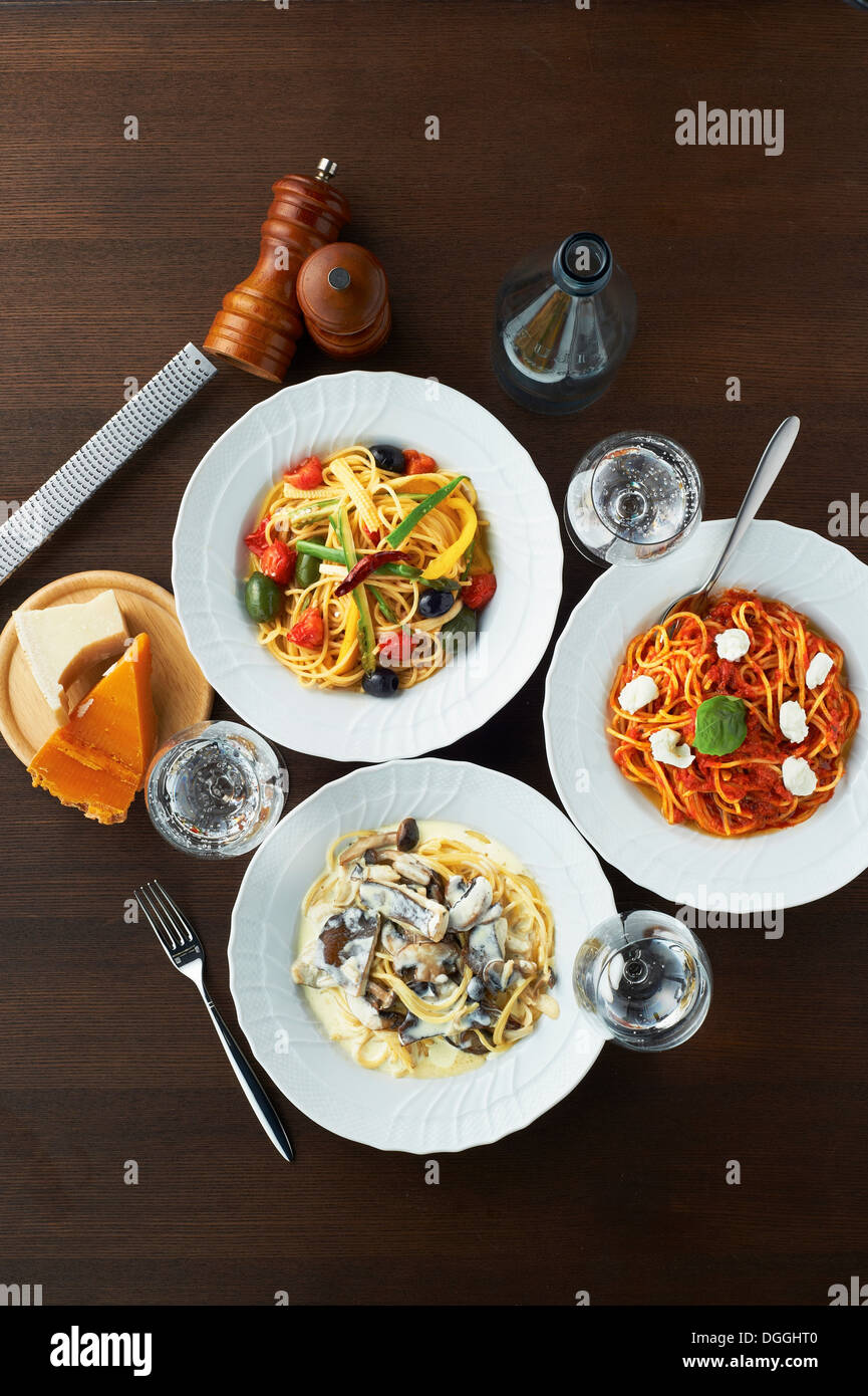 Still life with selection of spaghetti dishes Stock Photo - Alamy