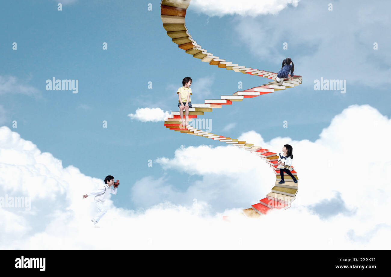kids walking up stairs in the sky Stock Photo - Alamy